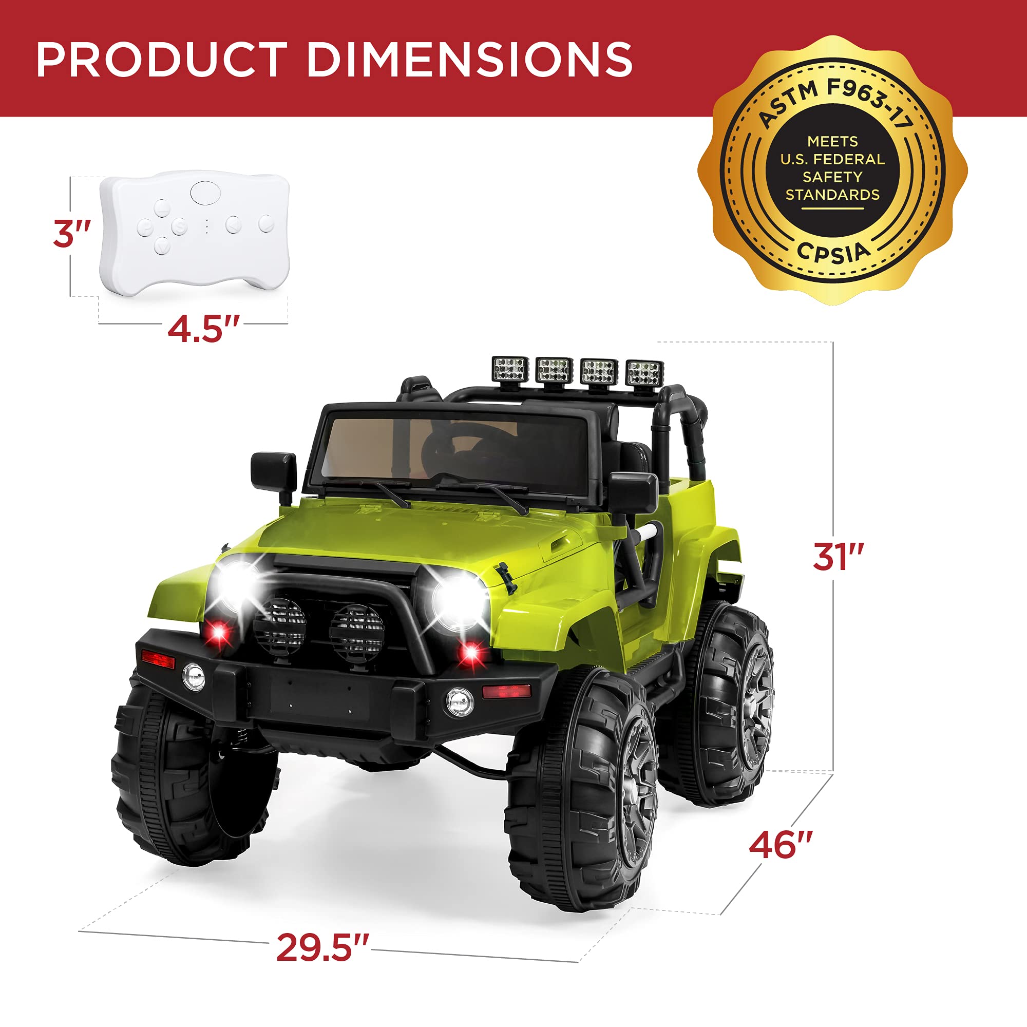 Best Choice Products Kids 12V Ride On Truck, Battery Powered Toy Car w/Spring Suspension, Remote Control, 3 Speeds, LED Lights, Bluetooth - Green