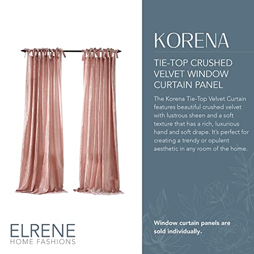 Elrene Home Fashions Korena Tie-Top Crushed Velvet Window Curtain Panel, Rustic-Chic Curtain Panel for Living Room or Bedroom, 52 Inches by 95 Inches, Blush, 1 Panel