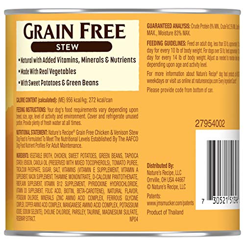 Nature's Recipe Grain Free Wet Dog Food, Chicken & Venison Stew Recipe, 10 Ounce Can (Pack of 12)