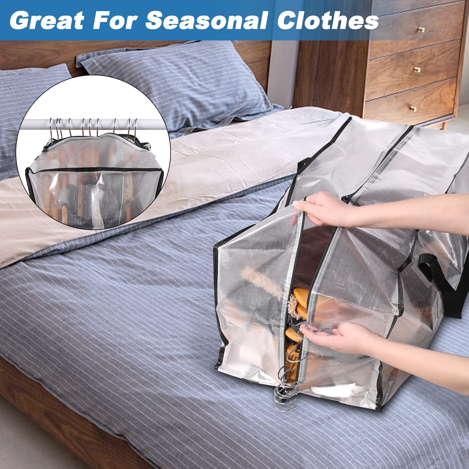 Rihim Moving Bags 90L - 4 Clear Heavy Duty Extra Large Storage Bags for Clothes - Packing Bags with Backpack Straps Strong Handles Zippers - College Travelling Christmas Storage Moving Totes