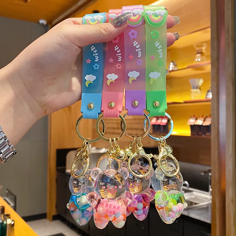 BEXOA Cute Keychain Kawaii Creative Little Bear Liquid Floating Lucky Bottle Keychain Backpack Charm Wristlet Bracelet Car Key Ring for Girl Women
