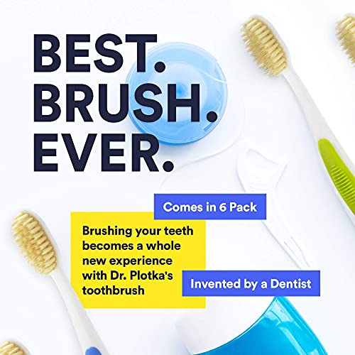 MOUTHWATCHERS Dr Plotkas Extra Soft Flossing Toothbrush Manual Soft Toothbrush for Adults, Ultra Clean Toothbrush, Good for Sensitive Teeth and Gums, Multicolor, 6 Pack