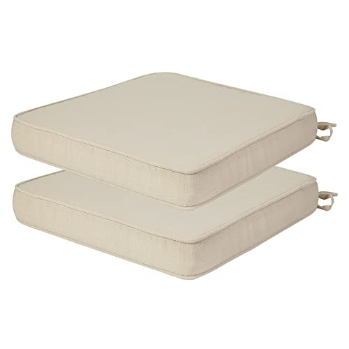 FUNHOME Water-Resistant Outdoor Patio Cushion with Ties, Patio Furniture Cushion Chair Seating, Set of 2 Indoor/Outdoor Square Corner Seat Cushion，18" x 18" x 2.5"-Antique Beige