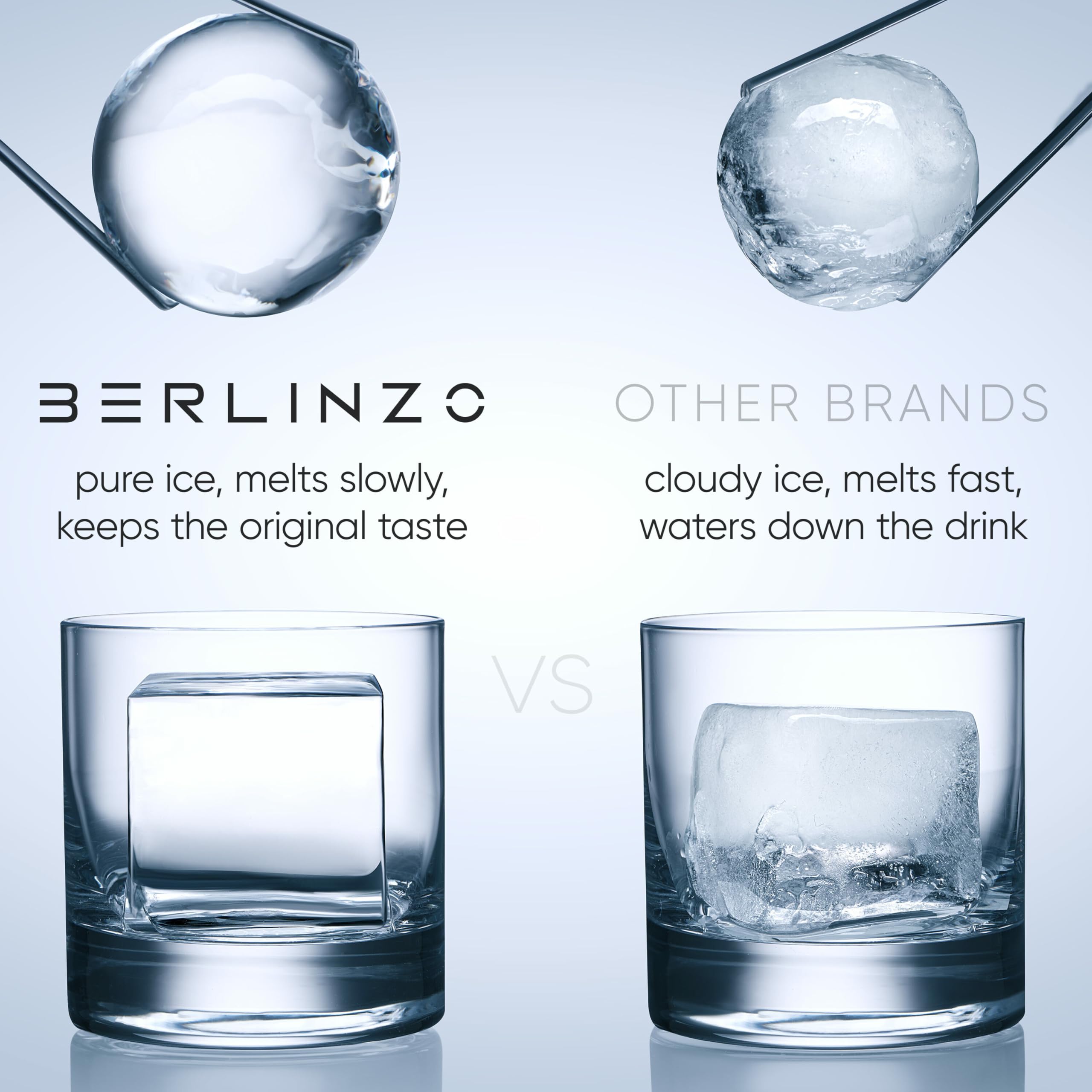 Berlinzo 4 Large Clear Ice Cube Maker Combo 2+2 Crystal Clear Ice Cubes & Balls, Clear Ice Ball Maker, Pure Round Ice Cubes for Whiskey Cocktail - Sphere Ice Cube Molds Whiskey - Improved Molds 2024