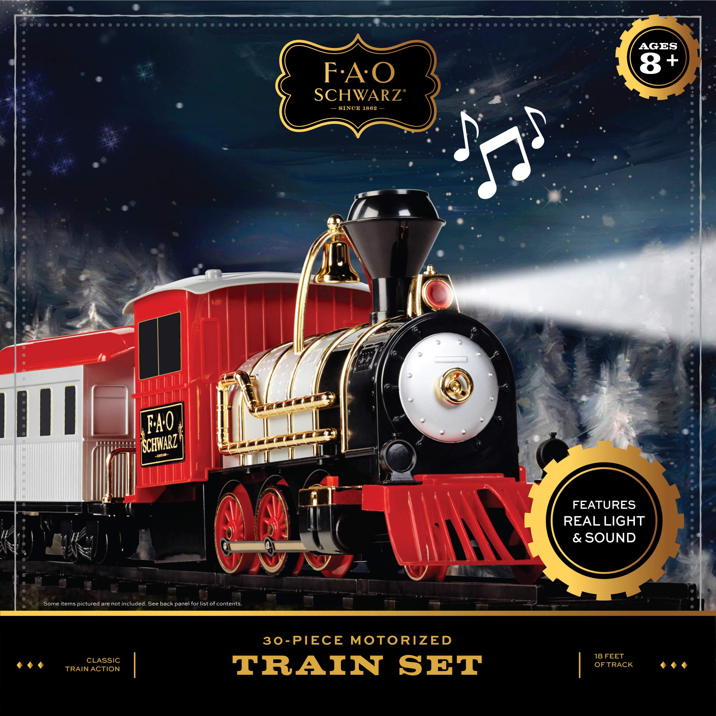 FAO Schwarz 1006832 Classic Motorized Train Set, Complete Toy Set with Engine, Cargo, 18' of Modular Tracks, Red/Black, Pack of 30