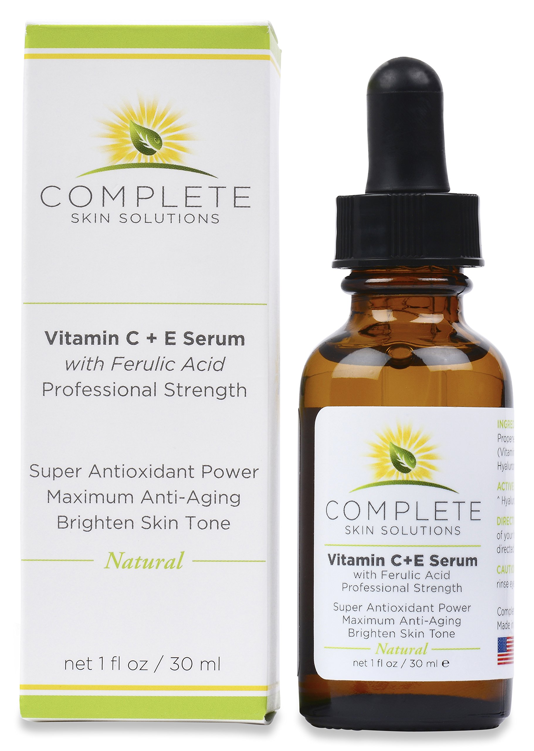 Natural Vitamin C E Serum with Ferulic and Hyaluronic Acid 1 oz
