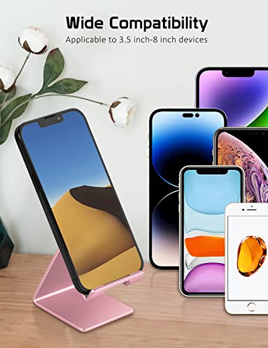 Tobeoneer Cell Phone Stand Holder Aluminum Desktop Solid Universal Desk Stand for iPhone 13 12 11 X 8 7 6 Plus 5 Ipad Mini Tablet Samsung Huawei All Mobile Smart Phone Office Decor (Rose Gold)
