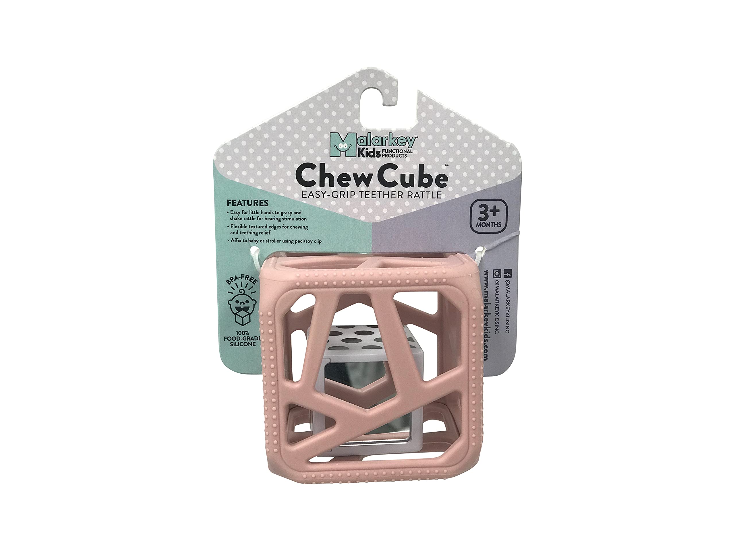 Malarkey Kids Munch Mitt and Chew Cube 2-Pack | Baby Teething Mitten Protects Hands from Chewing & Saliva, Heals Aching Gums, Promotes Sound & Visual Stimulation for Babies (Mauve and Spring Flower)