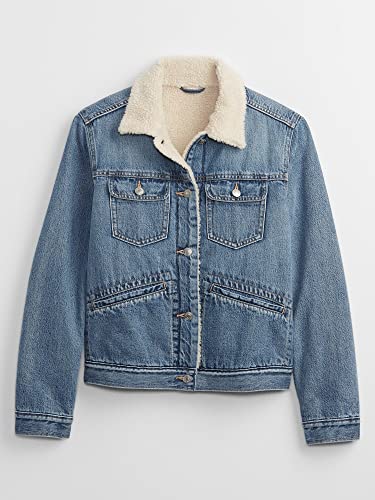 GAP womens Sherpa Icon Denim Jacket, Medium Wash, X-Large US