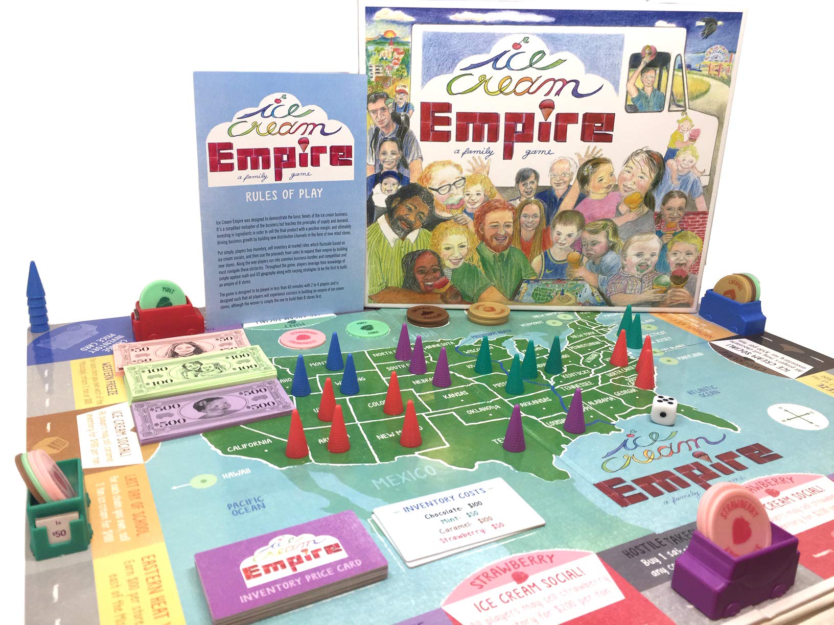 Ice Cream Empire Board Game | Fun Entrepreneurial Game for Families, Adults and Kids 7+ | Learn Business, Geography, and Math Skills | Competitive, Strategic, and Educational Game