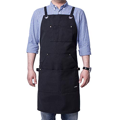 Life Flavor Heavy Duty Canvas Work Apron,Tool Pockets, Back Straps Adjustable(black)