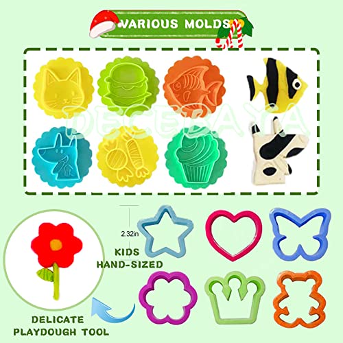 Dough Play Tools for Kids- Dough Accessories Molds Stamps Cutter Scissor Rolling Pin and Storage Box , Party Favors Set for Age 2-8