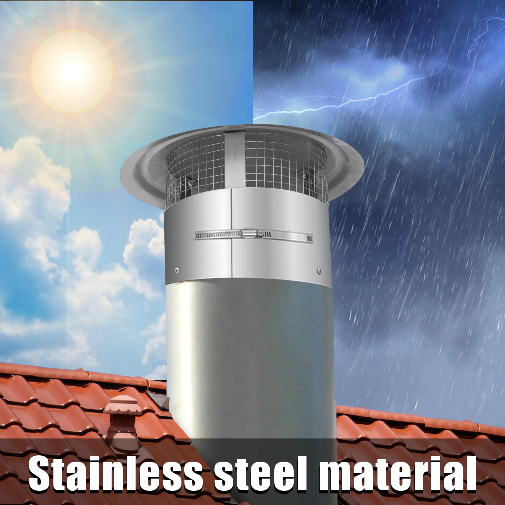 Bootuu 8 Inch Round Chimney Cap, 8 Inch Tapered Top Chimney Cap with Screen, 8 Inch Chimney Cap with Fastening Device with Screen, Stovepipe Finial, Stainless Steel