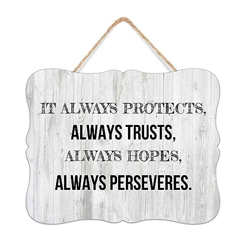 Distressed Wood Pallet Sign It Always Protects, Always Trusts, Always Hopes, Always Perseveres Antique Wood Plaque Sign Quote Farmhouse with Saying Quotes Room Decor Signs for Room Cottage 8x10
