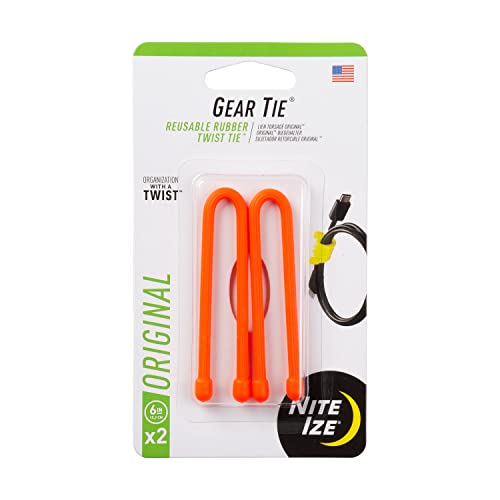Nite Ize GT6-2PK-31 Party Supplies Original Gear, Reusable Rubber Twist Tie, 6-Inch, Bright Orange, 2 Pack, Made in The USA