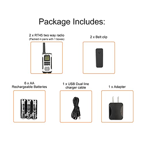 Retevis RT45 Walkie Talkies for Adults,Rechargeable 2 Way Radios Long Range, NOAA,Flashlight,VOX,SOS,Portable FRS Two-Way Radios with AA NIMH Battery USB Charger for Camping Hiking(2 Pack)