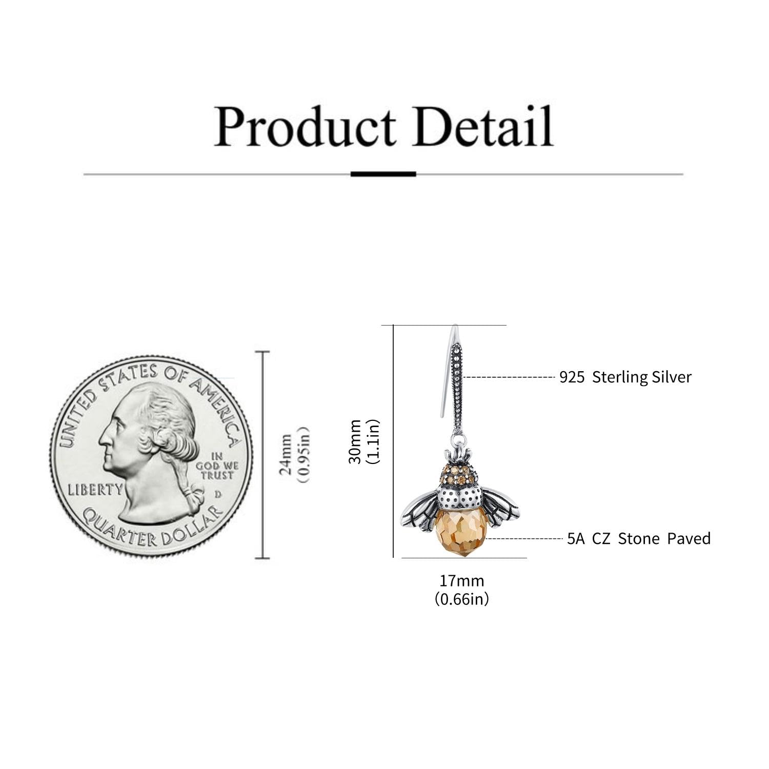Bee Earrings for Women 925 Sterling Silver Honey Dancing Bee Dangle & Drop Earrings Bee Jewelry Gifts