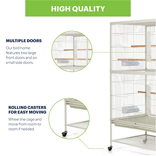 Prevue Pet Products Wrought Iron Flight Cage with Stand, Large Birdcage for Pets, Metal Cage Standing Birdcage, Chalk White
