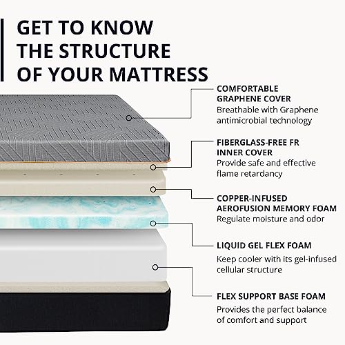 EGOHOME 12 Inch Queen Mattress, Copper Gel Cooling Memory Foam Mattress for Back Pain Relief,Therapeutic Double Matress Bed in a Box, CertiPUR-US Certified, 60”x80”x12”, Black