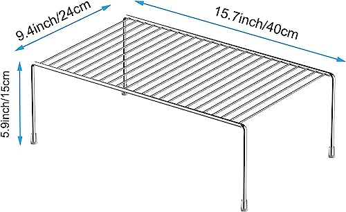 GEDLIRE Kitchen Cabinet Shelf Organizer Set of 2, Large (15.7 x 9.4 inch) Metal Wire Pantry Storage Shelves, Dish Plate Racks for Cabinets, Freezer, Counter, Cupboard Organizers and Storage, Chrome