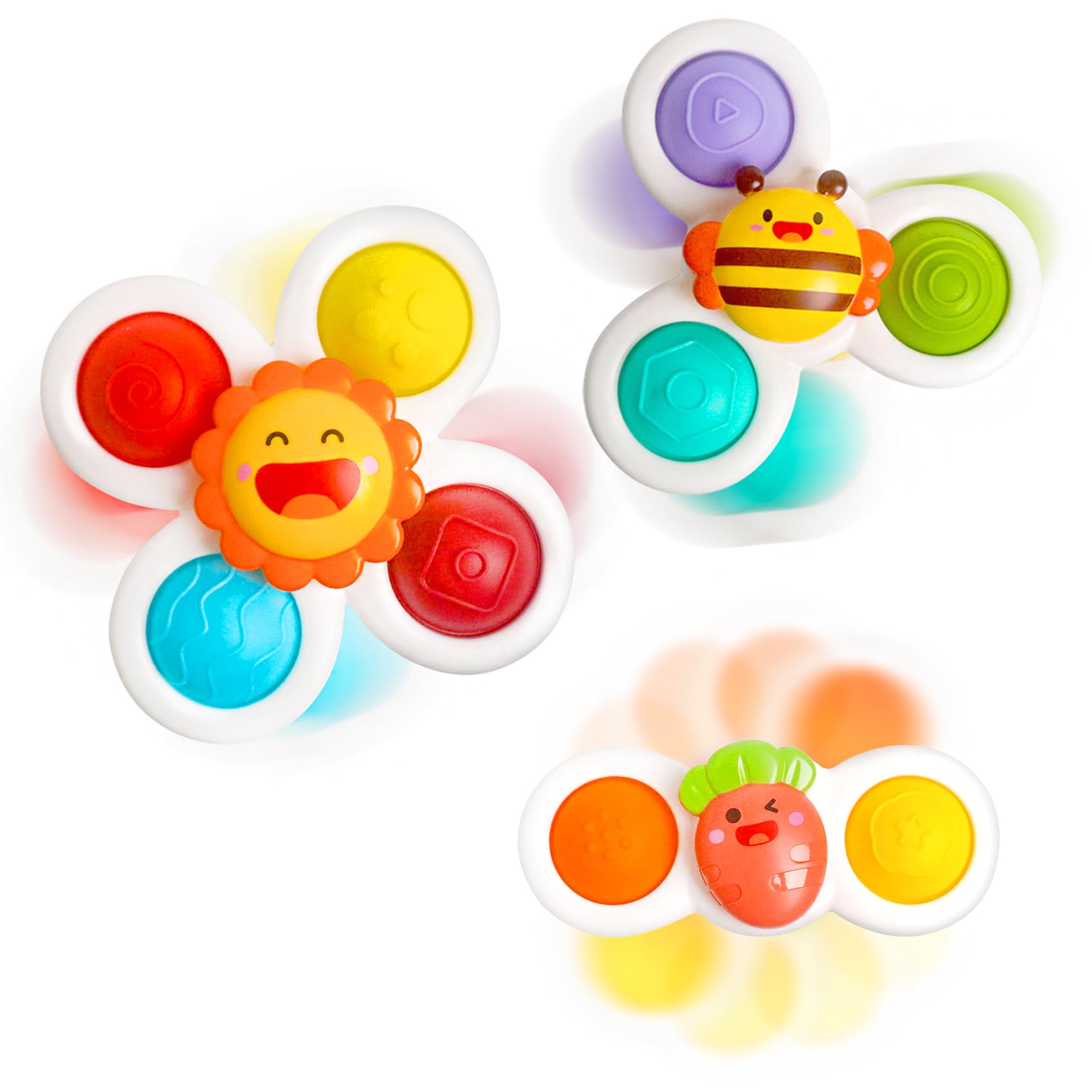NAODONGLI 3PCS Suction Cup Toy for Baby 12-18 Months Spinning Sensory High Chair Toys Car Window Airplane Travel Toys First Birthday Easter Gift for Toddlers 1 2 3 Year Old Boys Girls