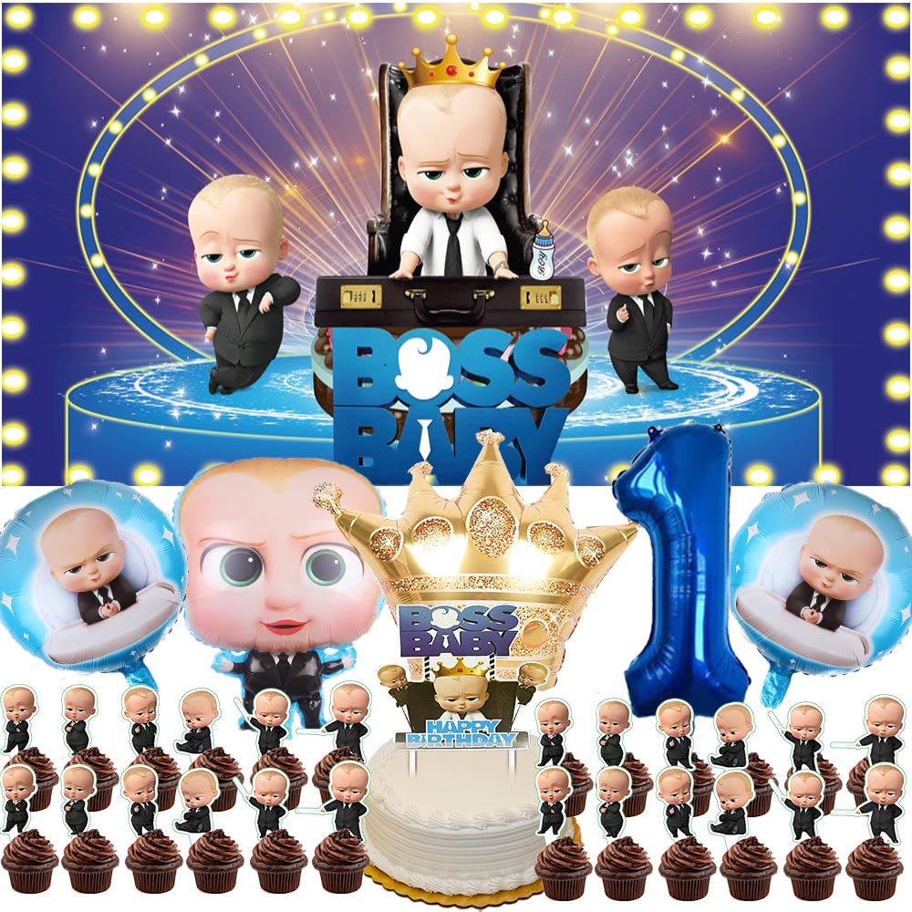 Boss Baby Party Supplies 1st First White Boys Birthday Decorations Backdrop 1 Year Decor
