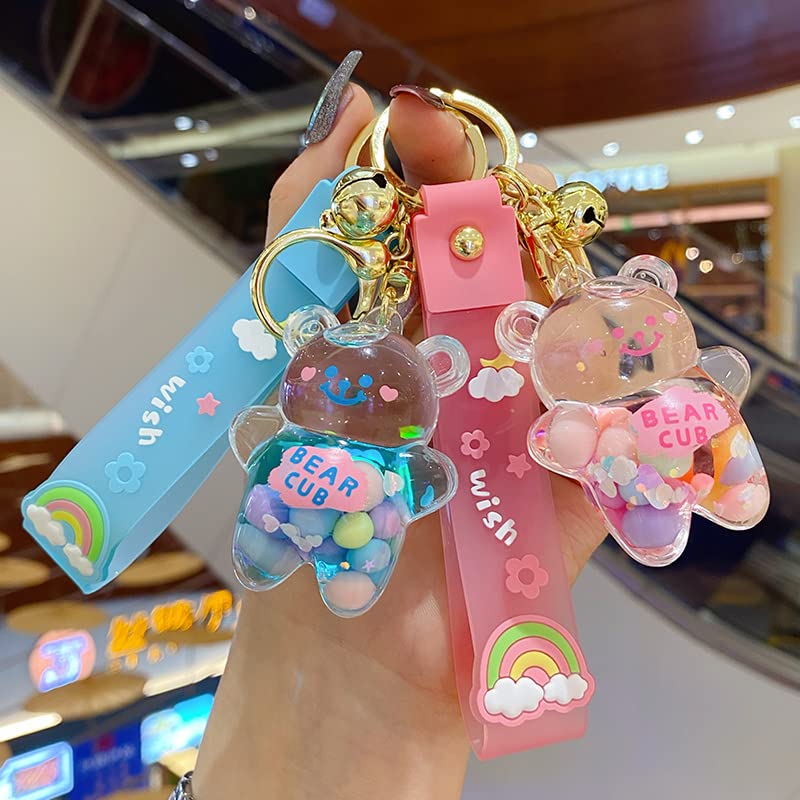 BEXOA Cute Keychain Kawaii Creative Little Bear Liquid Floating Lucky Bottle Keychain Backpack Charm Wristlet Bracelet Car Key Ring for Girl Women