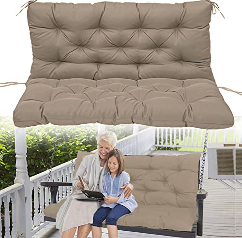 Outdoor Swing Replacement Seat Cushions Pad, 3 Seater Waterproof Non Slip Overstuffed Bench Cushion, Loveseat Cushions with Ties for Porch Garden Furniture Patio Lounger Bench(Khaki 40x60 inch)