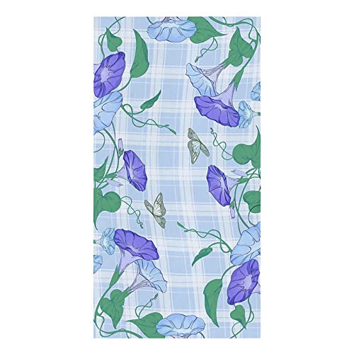 Garden Butterfly Morning Glory Vine Kitchen Cloth Dish Towel 18x28in Pack of 1,Super Soft Absorbent Tea Towels Hand Towel Flower on Blue Lattice Grid Cleaning Dish Cloths for Drying Dishes