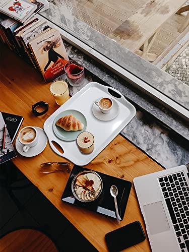 Large Melamine Serving Trays for Eating, 17.5’’ x 12’’ Serving Platter for Appetizer, Charcuterie, Food, Snack, Cupcakes, Dessert, BPA-Free, Dishwasher Safe Tray, Set of 2, White