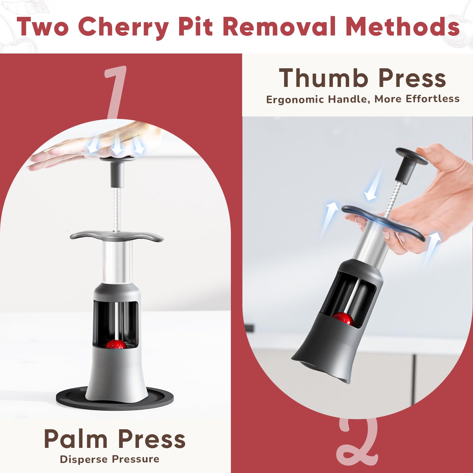 Cherry Pitter Remover Tool, Premium Quick Release Cherry Pitter, 2 in 1 Press & Push Type, Large 33mm Cherry Seed Remover, Durable, Food Grade Stainless Steel & PP Plastic, More Labor Savingļ¼Black)