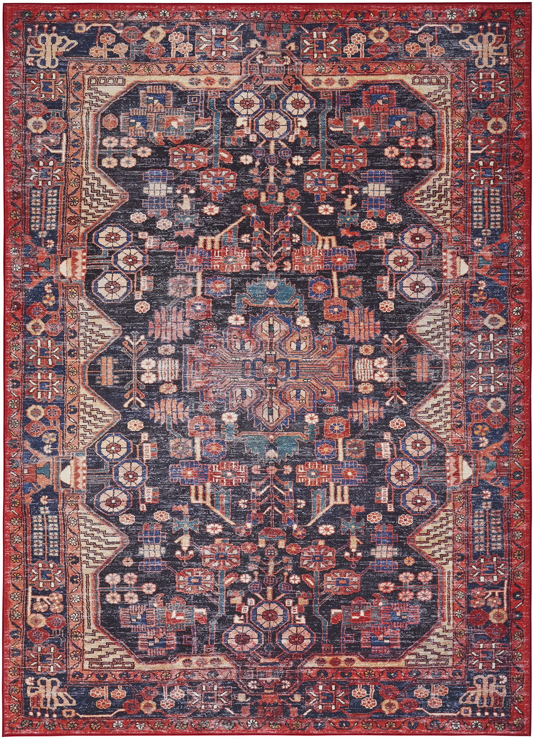 Nourison Fulton Traditional Red 5' x 7' Area Rug, Easy-Cleaning, Non Shedding, Bed Room, Living Room, Dining Room, Kitchen (5x7)