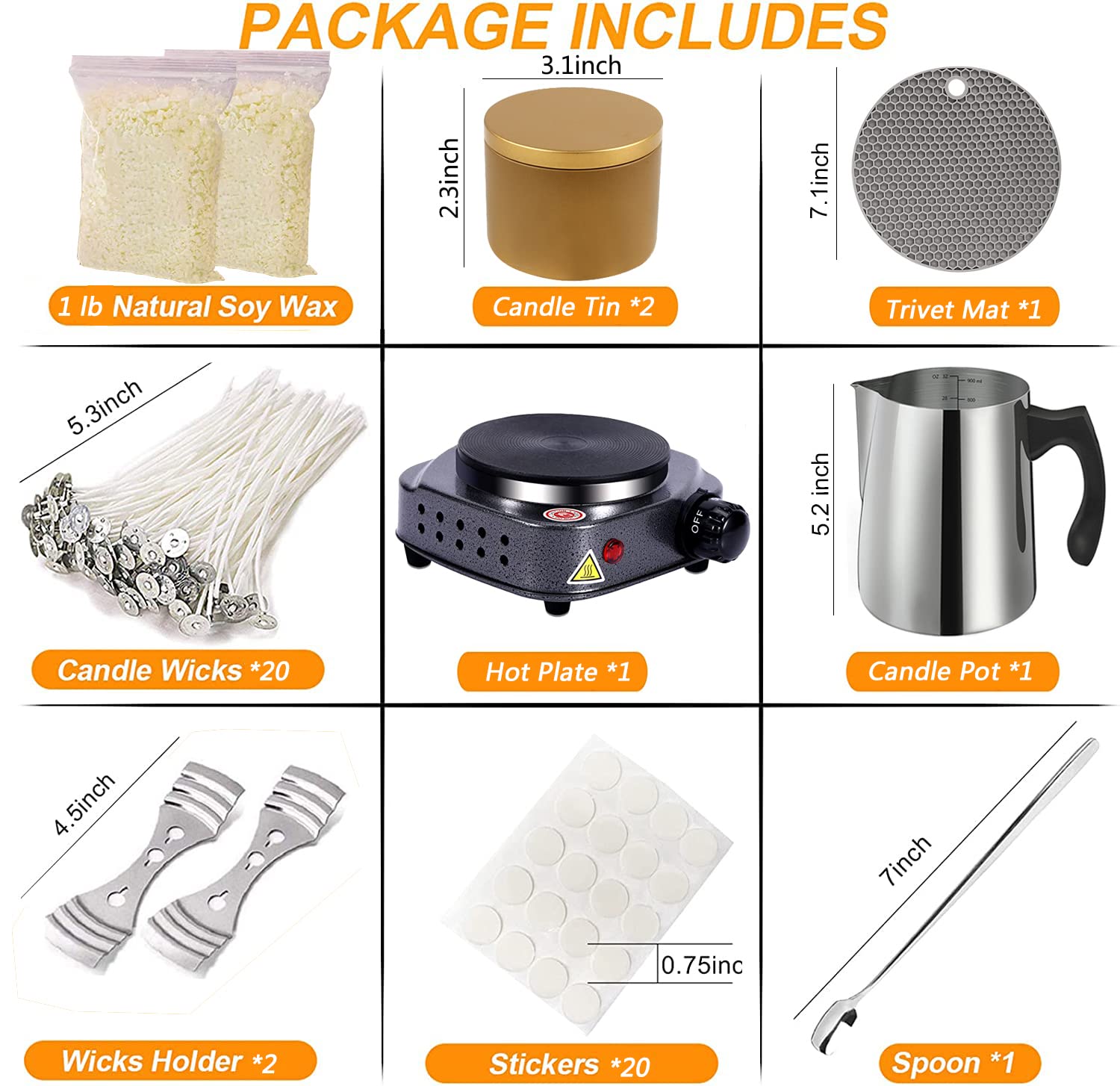 BBAXI Candle Making Kit with Electronic Hot Plate,Candle Wax Melter for Melting Wax,Including Melting Pot, Wax Melter hot Plate,1lb Soy Wax,Stain Spoon,Cotton Wicks,Center Devices,Wick Stickers