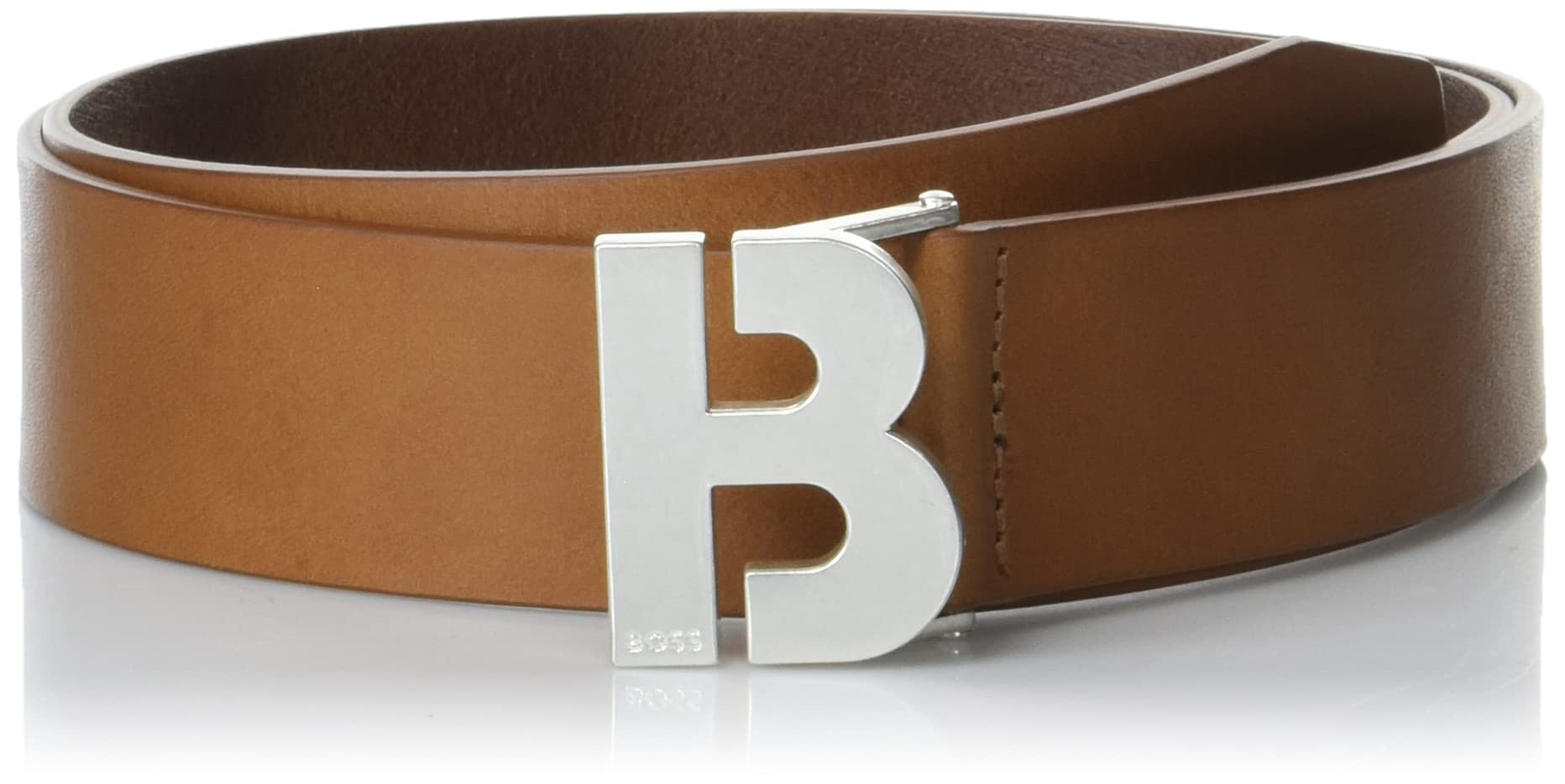 BOSS Hugo Men's Bold Logo Smooth Leather Belt, Light Chestnut, one Size