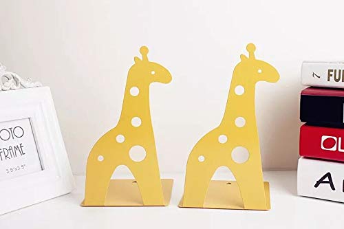 Loupdeloup Cute Bookends,Non Skid Giraffe Animal Book Ends for Shelves Decorative for Kids Yellow 1 Pair
