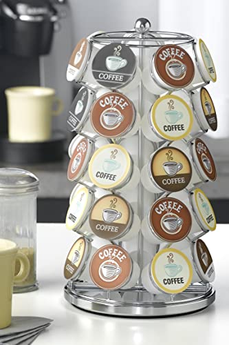 Nifty K Cup Holder β Compatible with K-Cups, Coffee Pod Carousel | 35 K Cup Holder, Spins 360-Degrees, Lazy Susan Platform, Modern Chrome Design, Home or Office Kitchen Counter Organizer