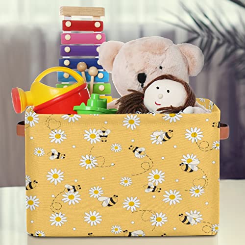 Large Storage Bin Animal Bees Collapsible Storage Basket with Handles,Daisy Flower Laundry Basket Hamper Organizer Foldable Storage Box for Toys Bedroom Kids Room Nursery Dorm Set of 1