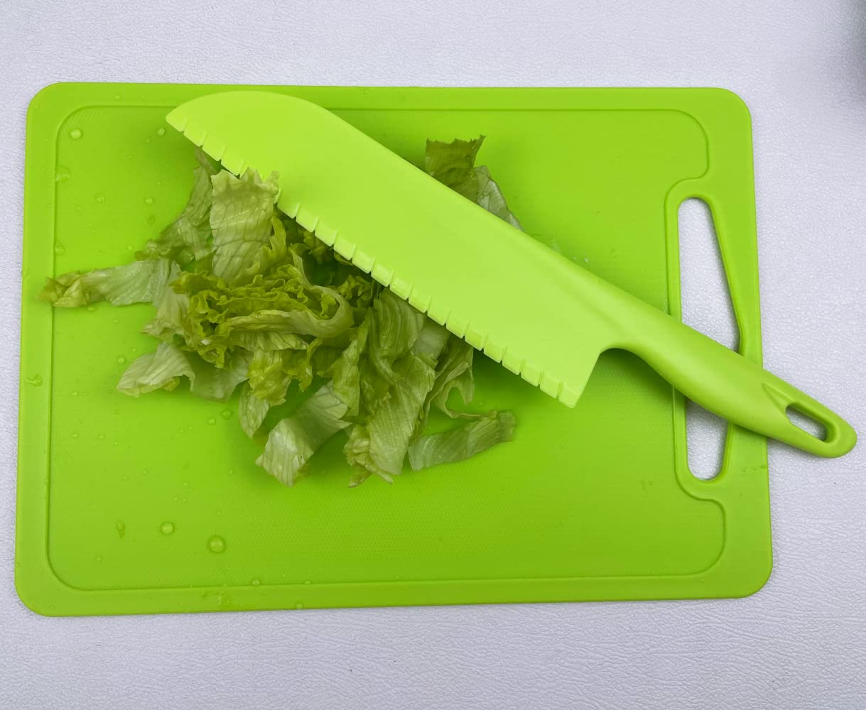 jawbush Professional Lettuce Knife to Prevent Browning, 11" Plastic Serrated Kitchen Knife for Veggies, Salad, Fruit, Bread or Cake, Nylon Knife for Nonstick Pans, Green, 2 Pack