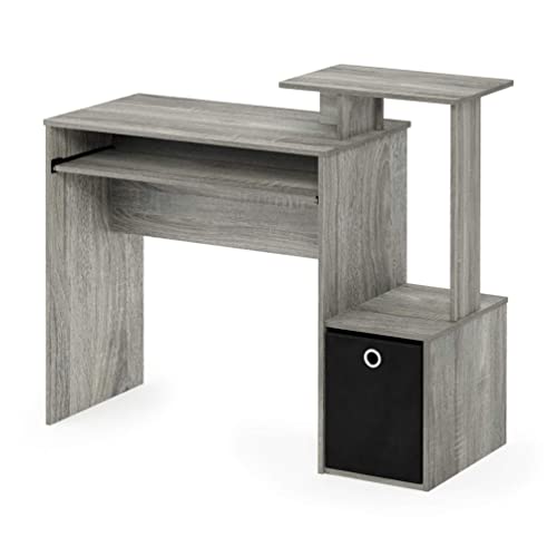 Furinno Econ Multipurpose Home Office Computer Writing Desk, French Oak Grey & Andrey Set of 2 End Table/Side Table/Night Stand/Bedside Table with Bin Drawer, French Oak Grey