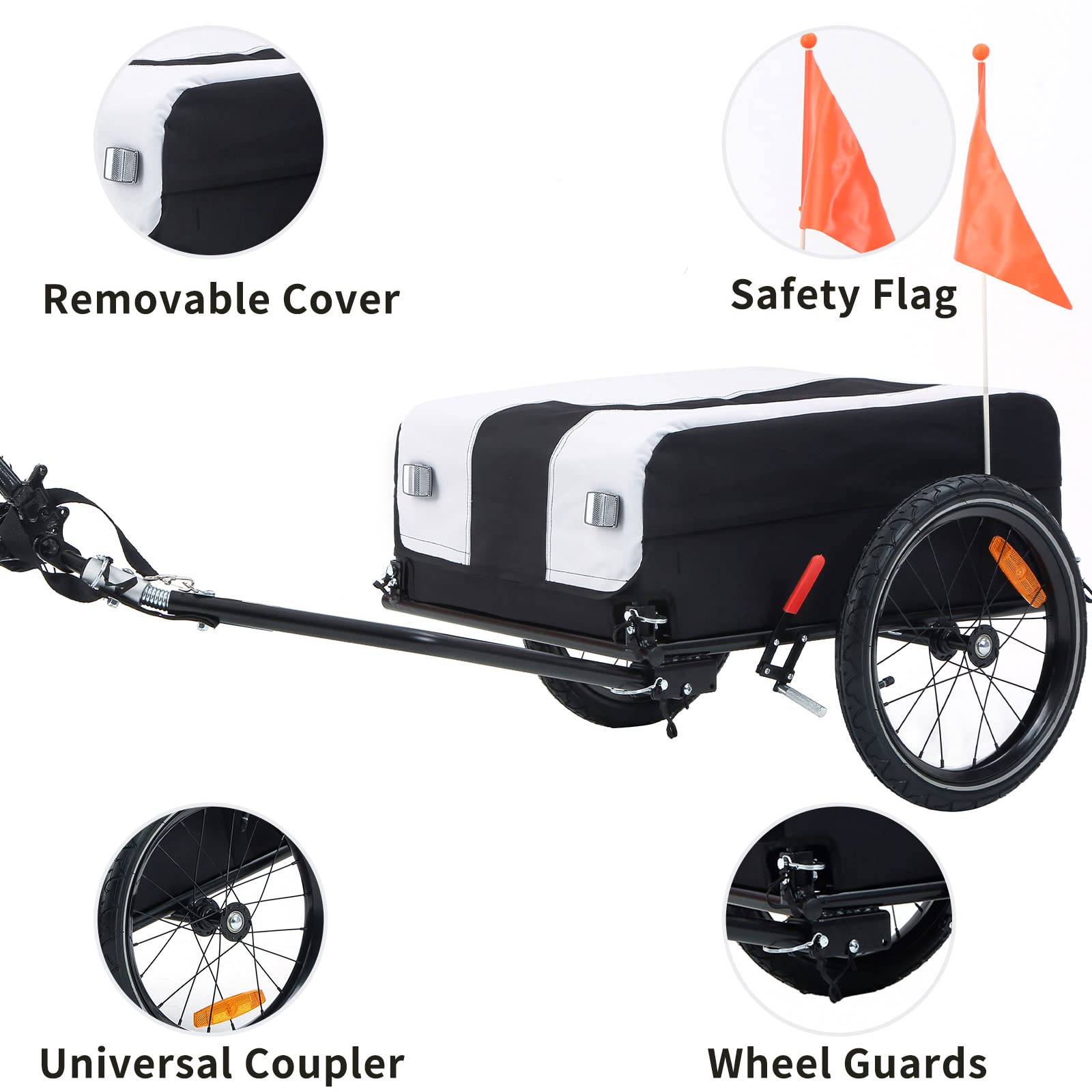 Bike Cargo Trailer, Bike Luggage Wagon Trailer with Removable Water Resistant Cover, Folding Frame Quick Release 16" Wheels