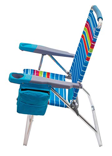 Rio Gear Beach 17" Extended Height 4-Position Folding Beach Chair -Polyester, Graphic Traffic Blue/White/Multi Stripe & Rio Beach MyCanopy Personal Chair Sun Shade, Navy