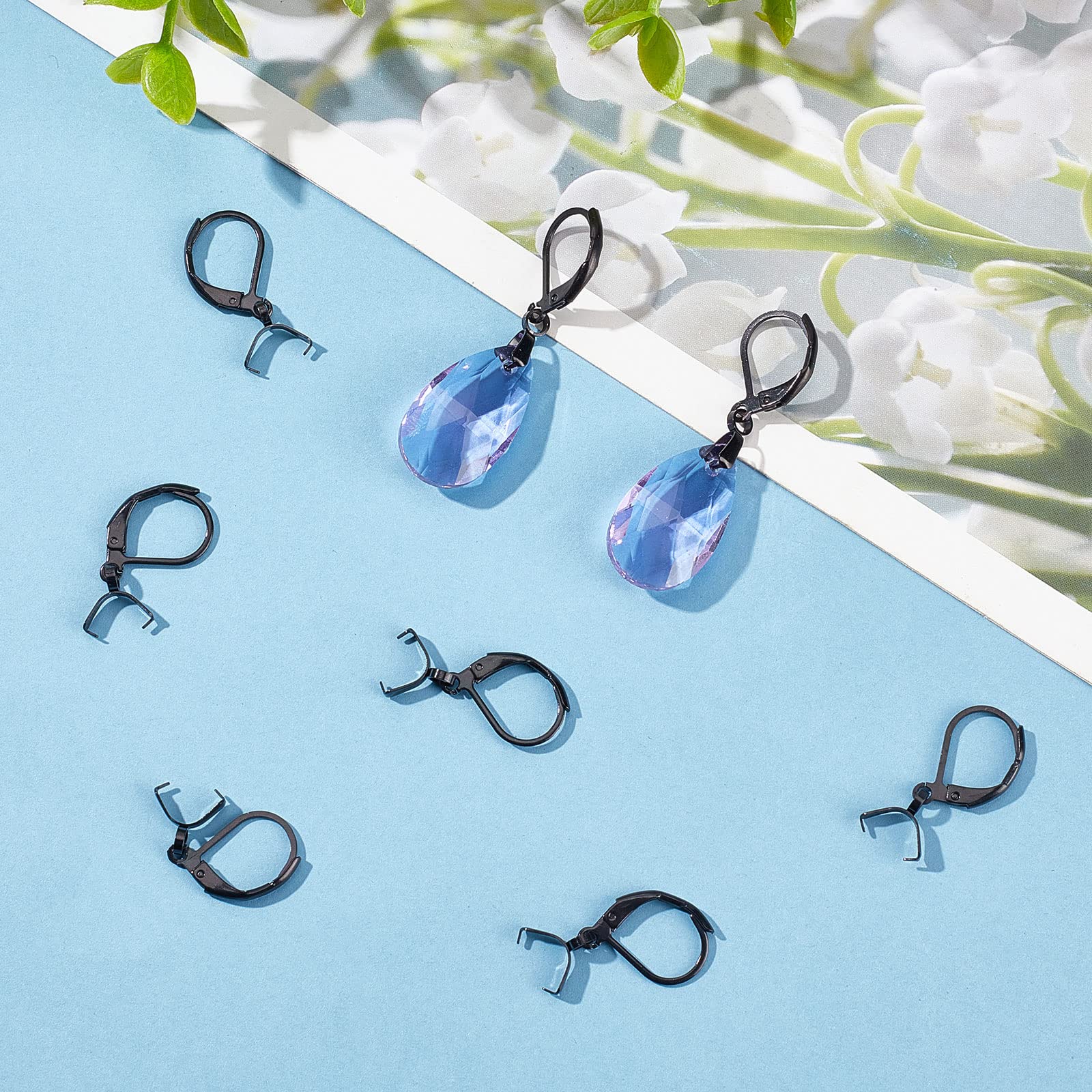 Beebeecraft 1 Box 50Pcs Pendant Clasp Earring Hooks Stainless Steel Leverback Earring Findings Black Earring Supplies for Jewelry Making
