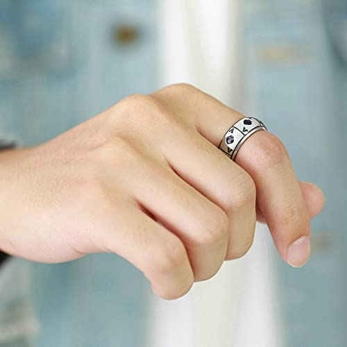 Ayoiow Rings for Couples Promise Rings,Stainless Steel Wedding Ring Set Poker A Silver Black Engagement Band