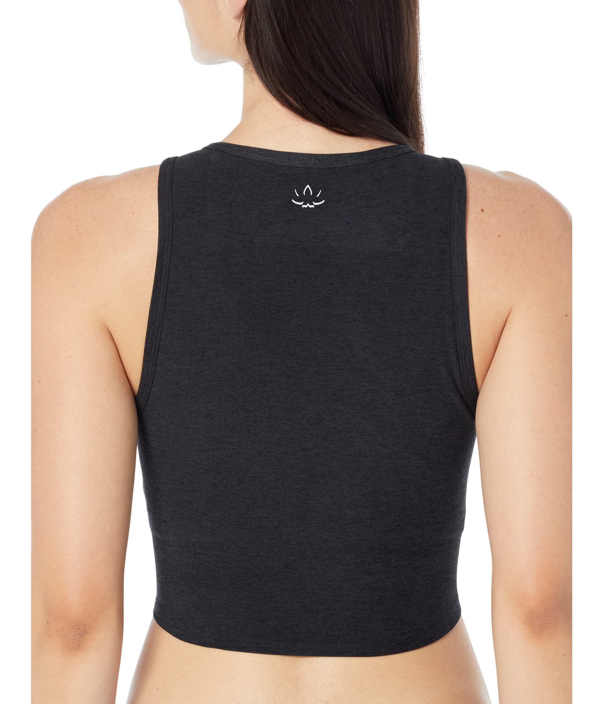 Beyond Yoga Spacedye Motivate Cropped Tank for Women - Fitted Silhouette - Crew Neck - Self-Shelf Bra Darkest Night MD One Size