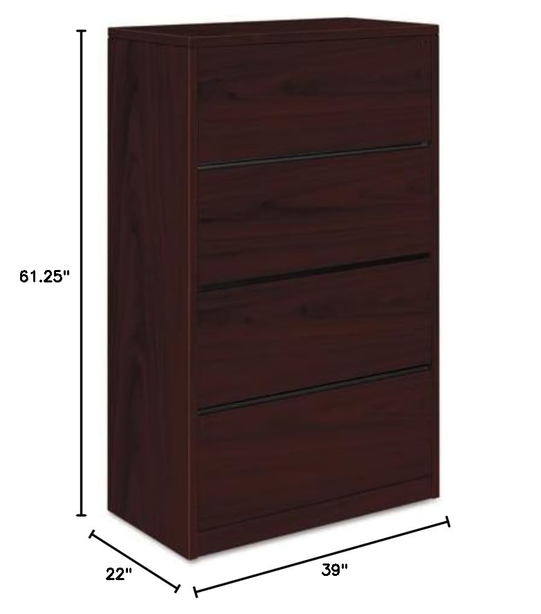 HON 10500 Series Lateral File - 37" x 20" x 59" - Wood - 4 x File Drawer(s) - Legal, Letter - Security Lock, Leveling Glide - Mahogany