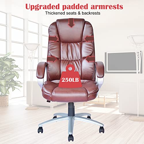 Ergonomic Office Chair Desk Chair 250 LBS Capacity High Back Adjustable Height Computer Chair w/Armrests Lumbar Support, PU Leather Rolling Swivel Task Chair Modern Executive Home Desk Chair(Brown)