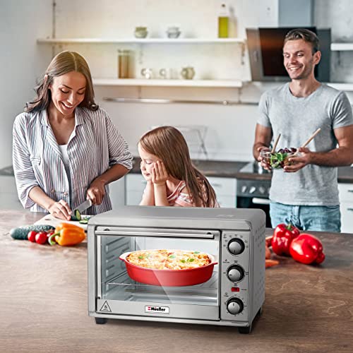Mueller AeroHeat Convection Toaster Oven, 8 Slice, Broil, Toast, Bake, Stainless Steel Finish, Timer, Auto-Off - Sound Alert, 3 Rack Position, Removable Crumb Tray, Accessories and Recipes