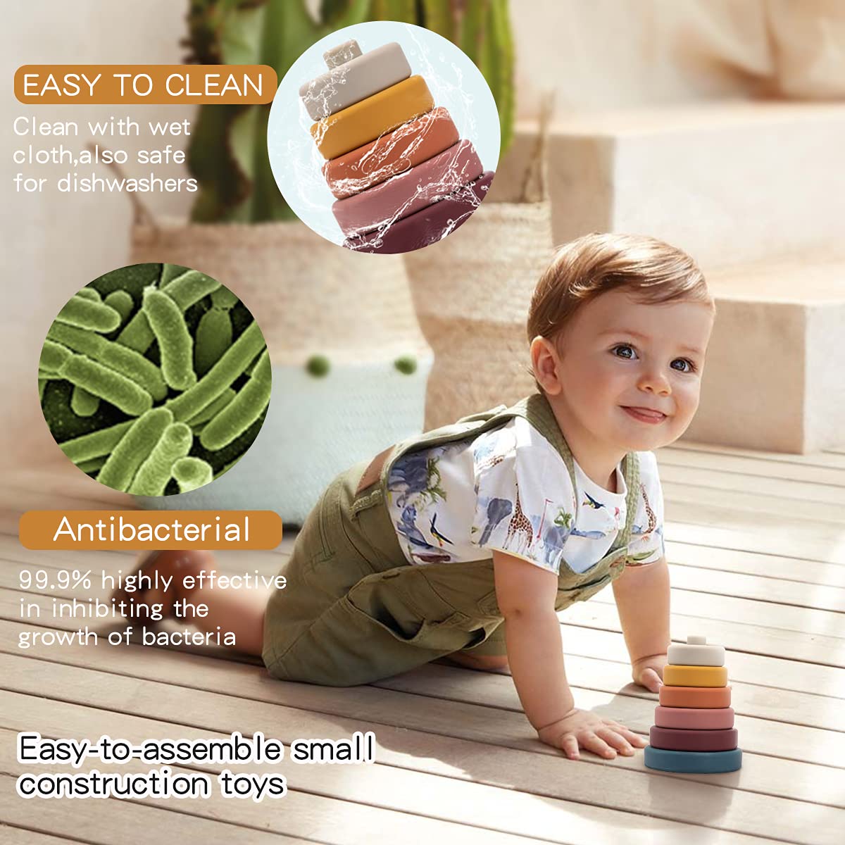 let's make Stacking Toys Soft Silicone Stacking Blocks Rings Baby Sensory Toy for 6+ Months Boys&Girls