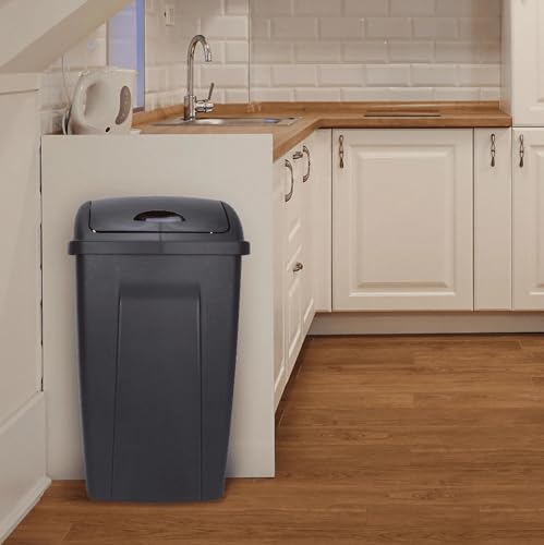 AYOYZ 13 Gallon Trash Can, Plastic Swing Top Kitchen Garbage Trash Can, Black