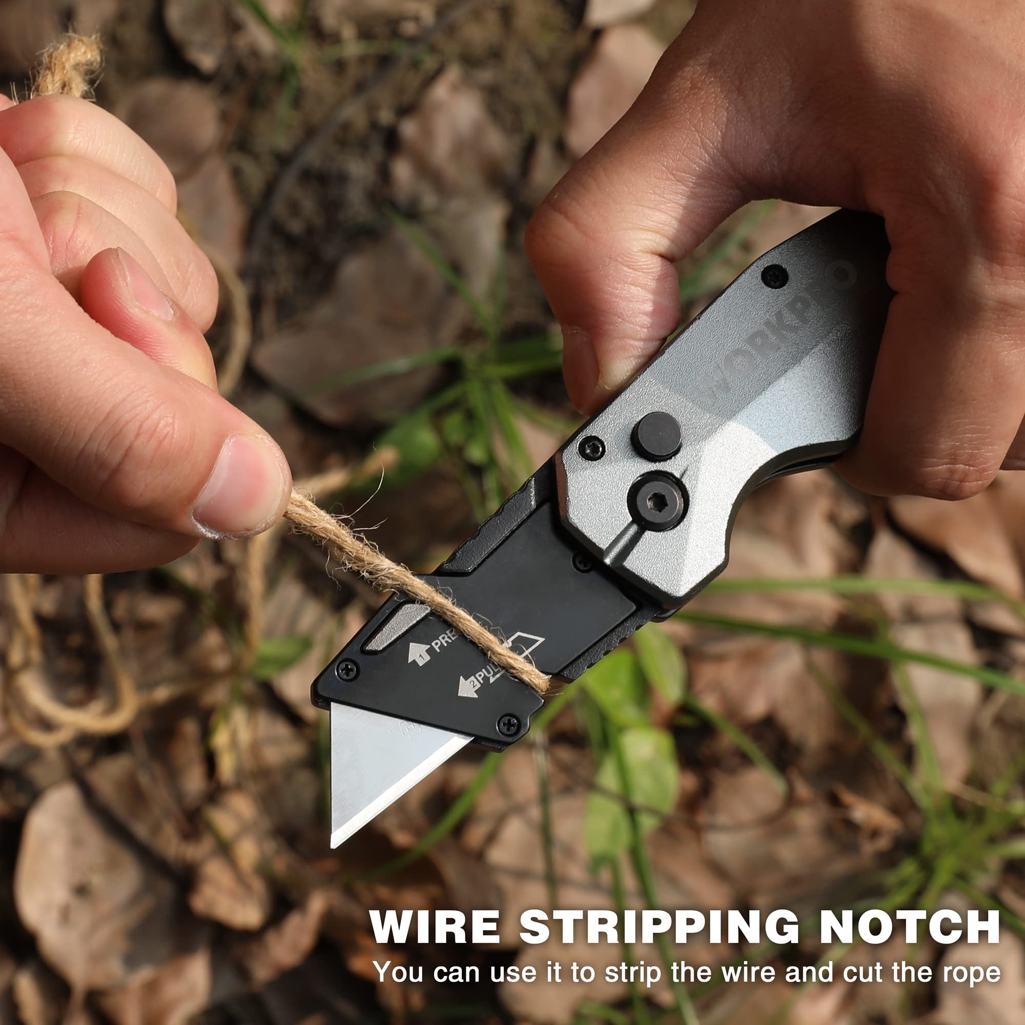 WORKPRO Folding Utility Knife, Heavy Duty Metal, Quick Open Axis Lock Box Cutter, Quick Change Blade Razor Knife, 1PC with 10 Extra SK5 Blades